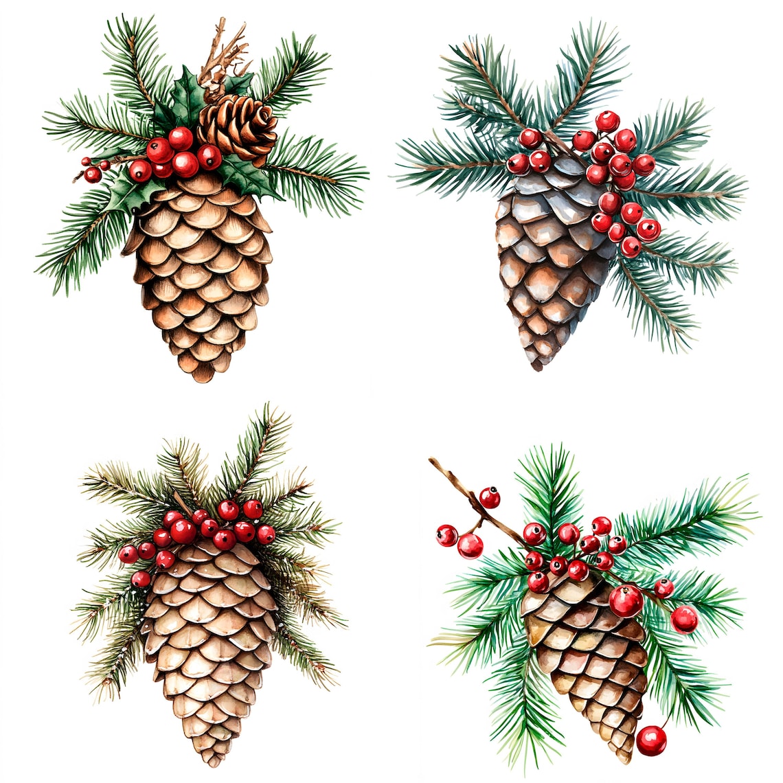 13 Christmas Pine Cone Clipart, Jpgs, Digital Download, Printable ...