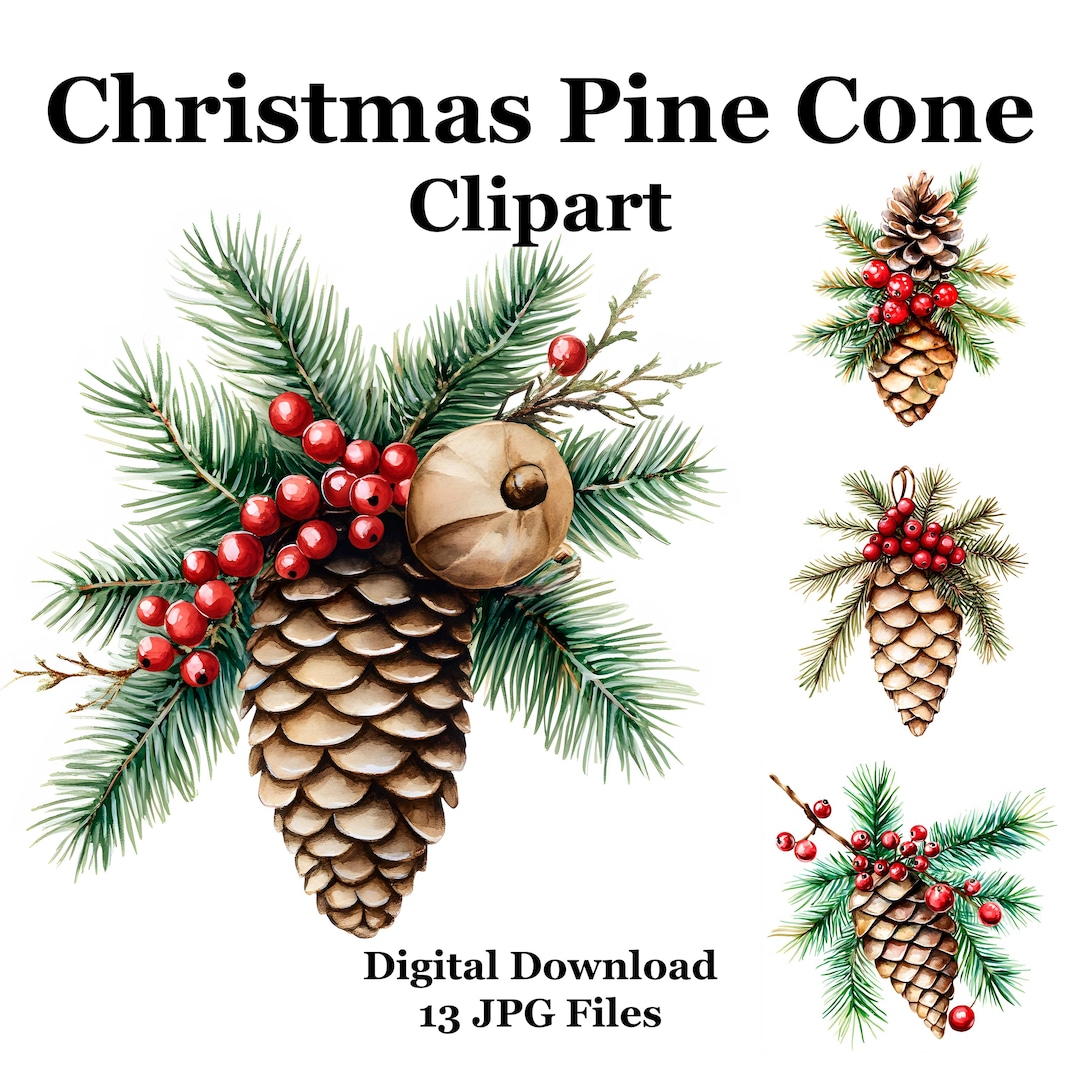 13 Christmas Pine Cone Clipart, Jpgs, Digital Download, Printable ...