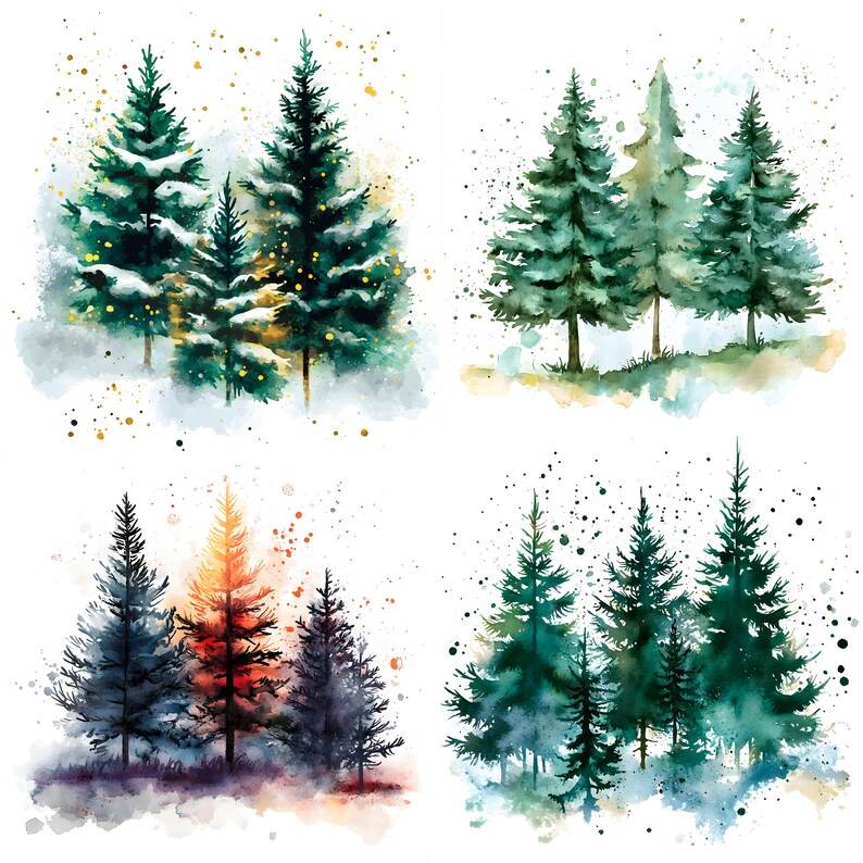 13 Watercolor Trees in Forest Clipart, Jpgs, Digital Download, Print ...
