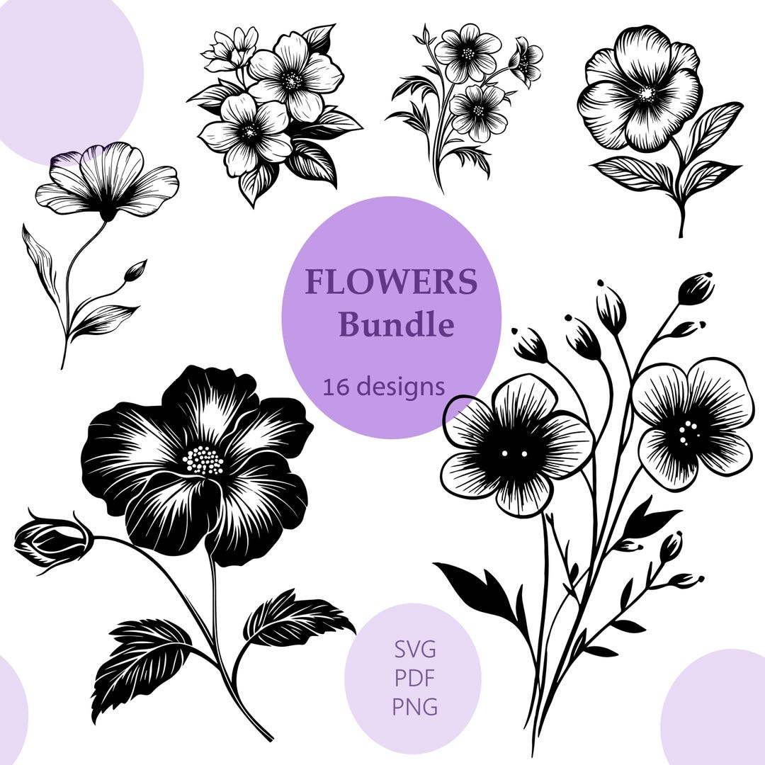 Flowers Engrave/svg File/flowers Bundle/engrave File/printing File ...