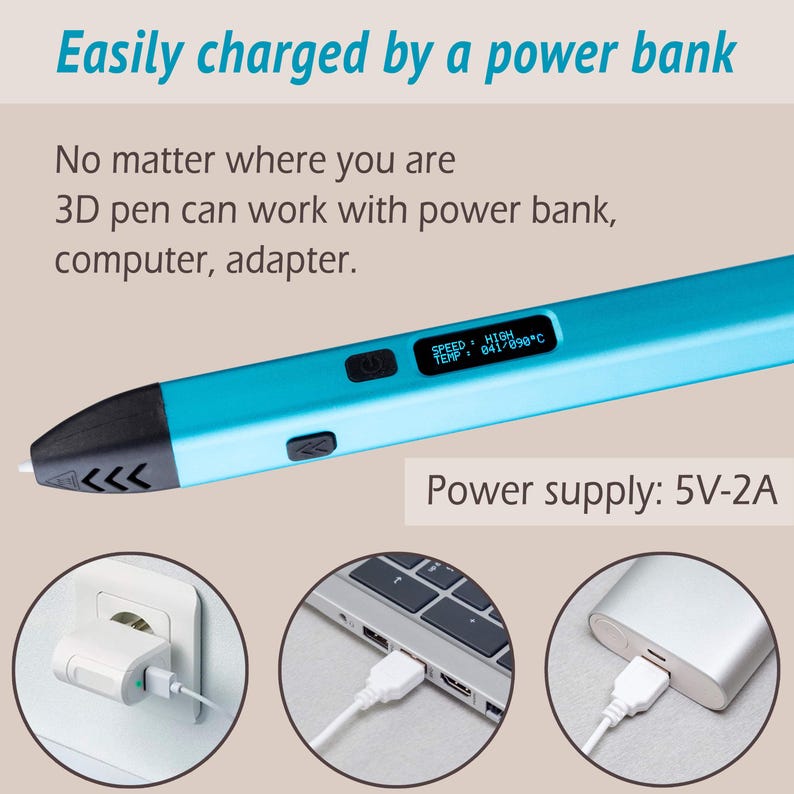 3D Pen for Kids Set 3D Printing Pens USB Charging With OLED Screen 3D ...