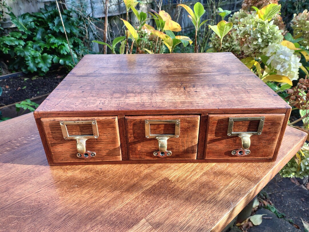 Antique Solid Oak Library Card Cabinet, 3 Drawer Index Cupboard - Etsy