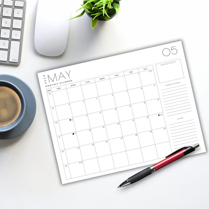 2026 Monthly Planner Printable and Fillable (A3, A4, A5, US Letter ...