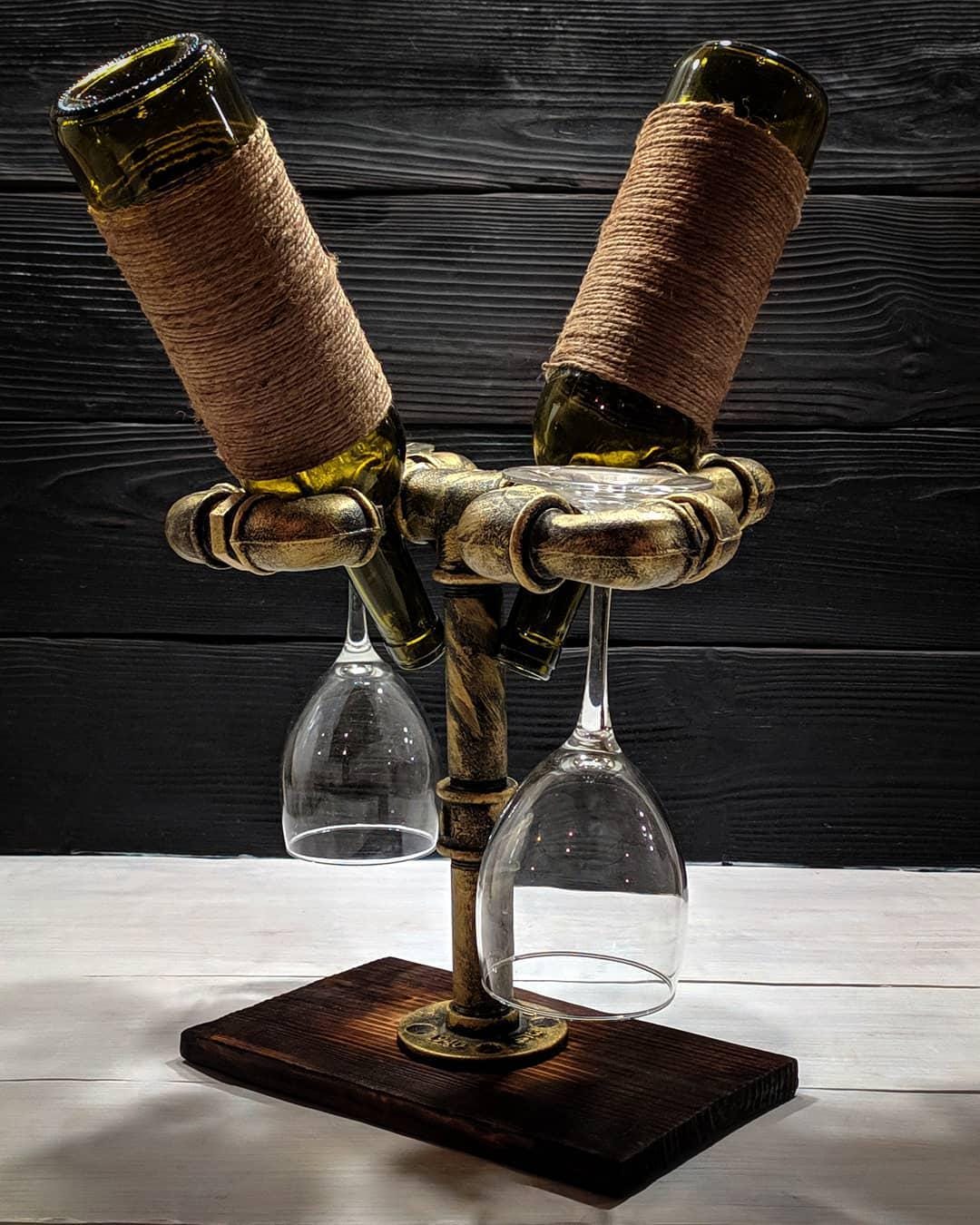 Industrial Steampunk Bottle Rack Loft Design, Vintage Home Bar Holder ...
