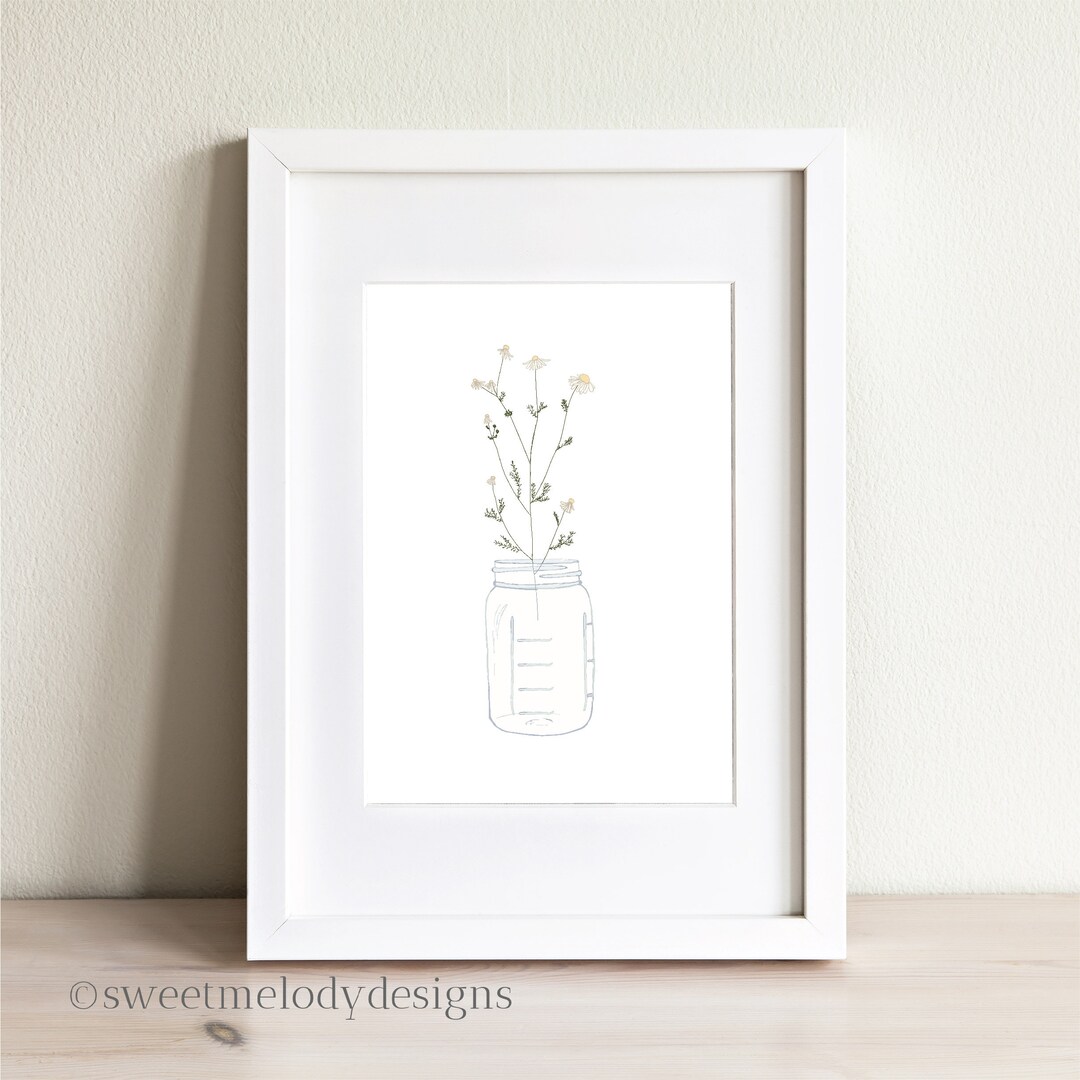 Floral Farmhouse Art Print - Flowers in a Mason Jar - Country Farmhouse ...