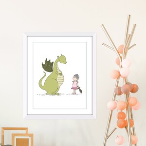 Girl and Dragon Art, Girl Meets Dragon Nursery Art Print, Kids ...