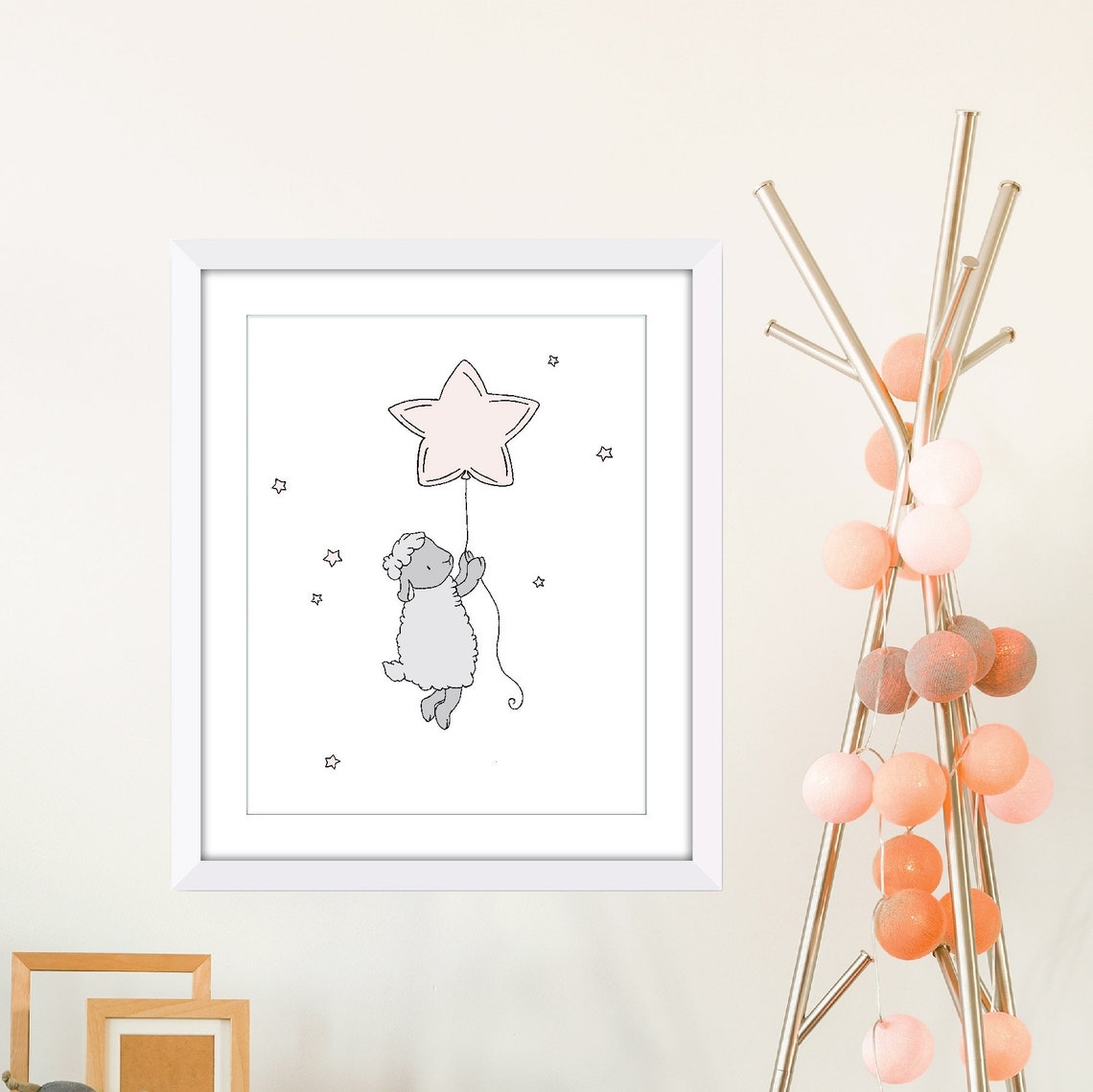 Lamb Nursery Art Lamb Star Balloon Print Pink and Gray - Etsy