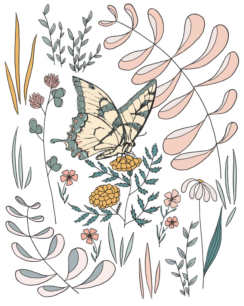 Printable Boho Butterfly Botanical Art Digital Download - Etsy