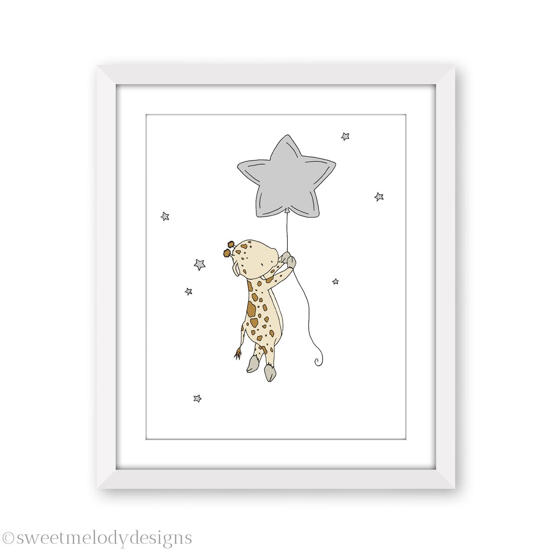 Giraffe Star Balloon Nursery Art Print, Giraffe Nursery Illustration ...