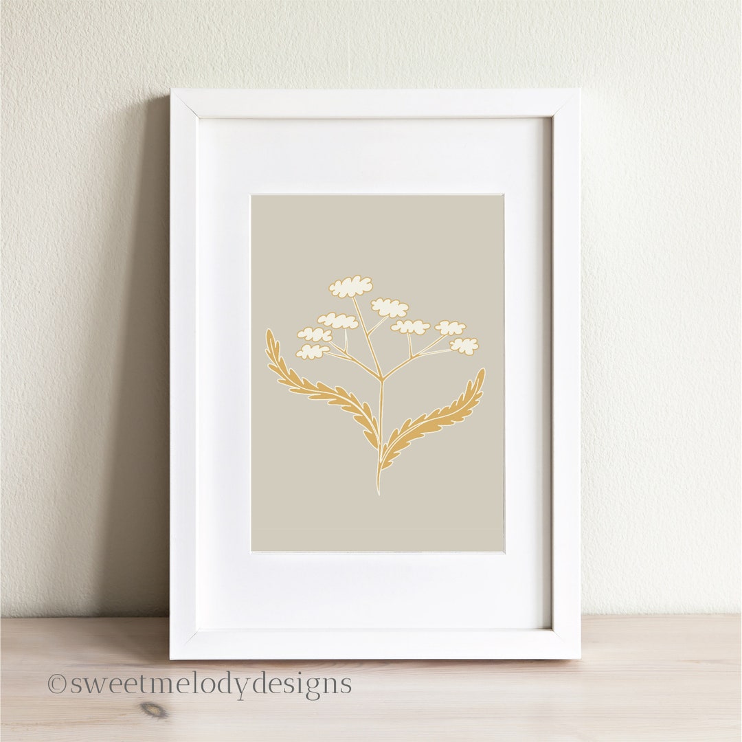 Yarrow Arts and Crafts Style Art Print - Wildflower Floral Botanical ...