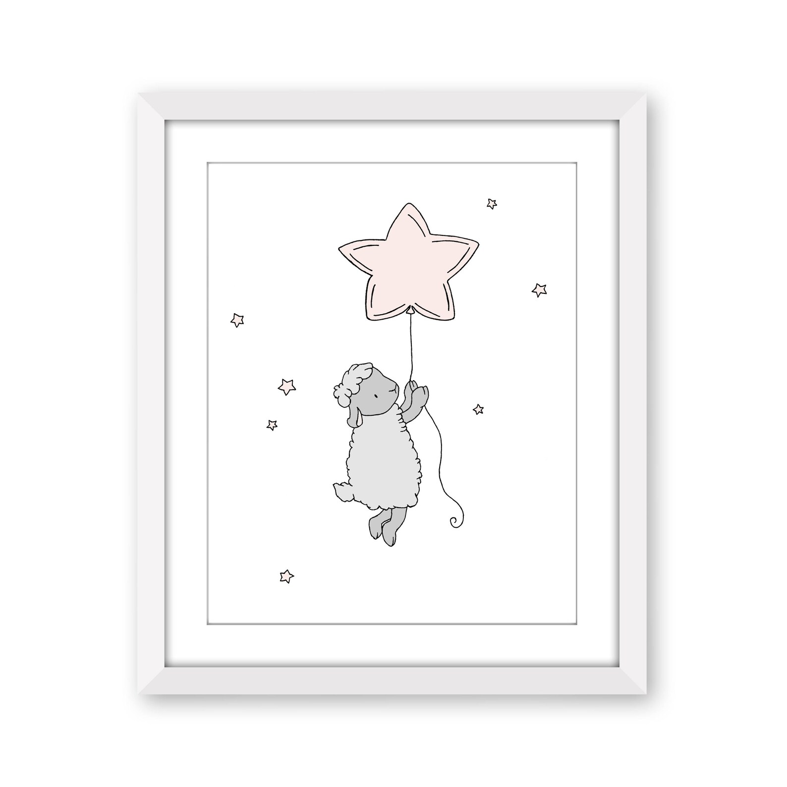 Lamb Nursery Art Lamb Star Balloon Print Pink and Gray - Etsy