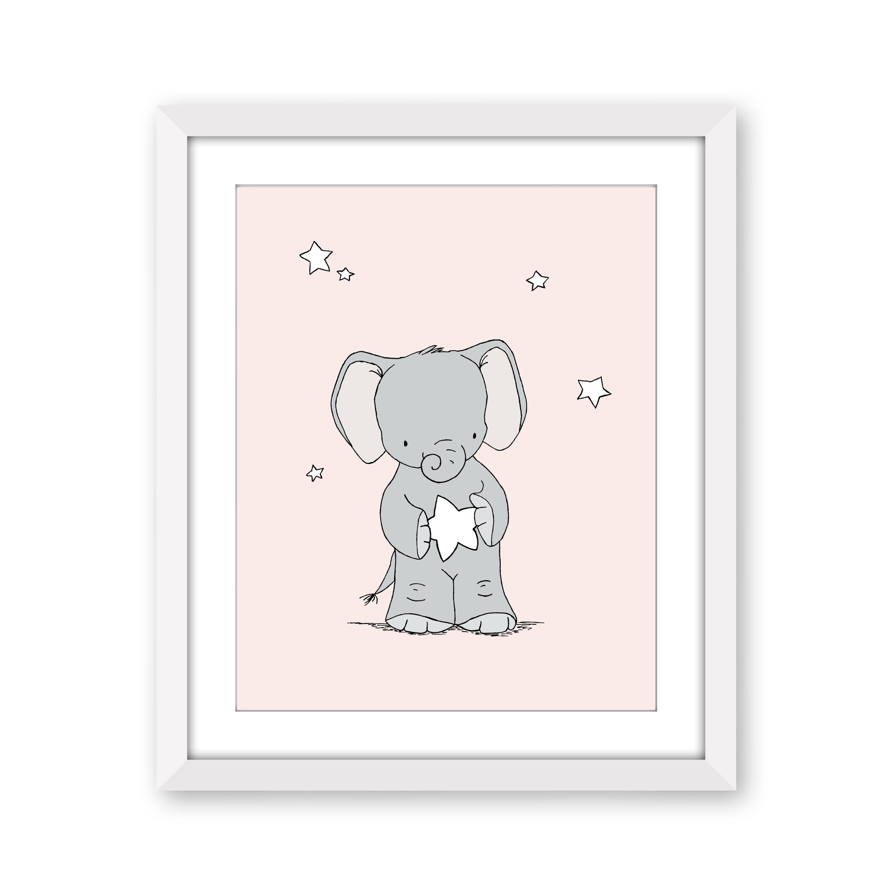 Elephant Nursery Art Pink and Grey Nursery Decor Baby | Etsy