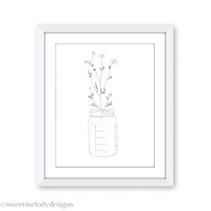 Floral Farmhouse Art Print - Flowers in a Mason Jar - Country Farmhouse ...
