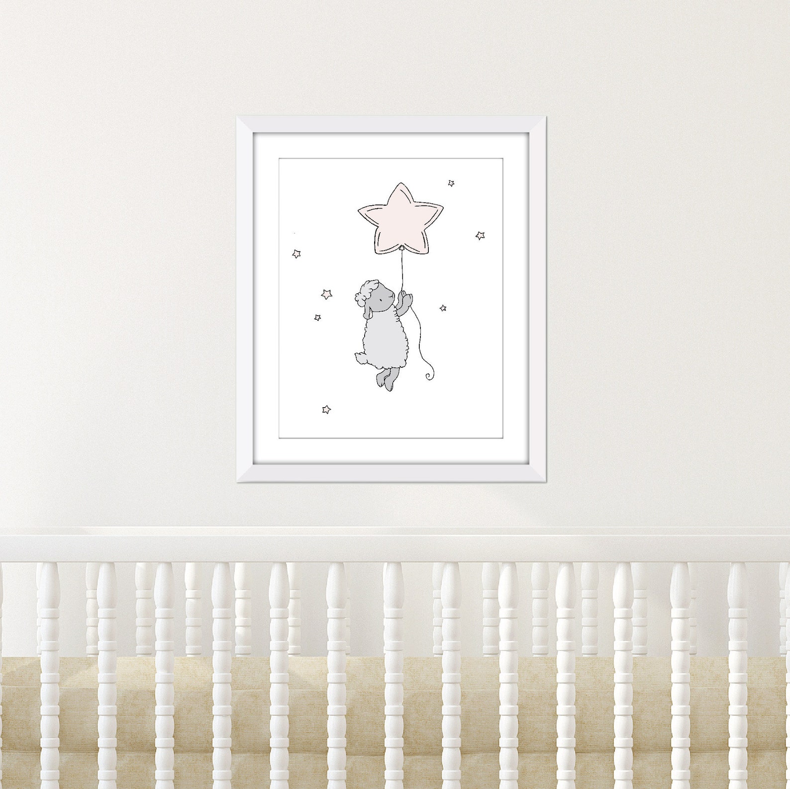 Lamb Nursery Art Lamb Star Balloon Print Pink and Gray - Etsy