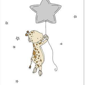Giraffe Star Balloon Nursery Art Print, Giraffe Nursery Illustration ...