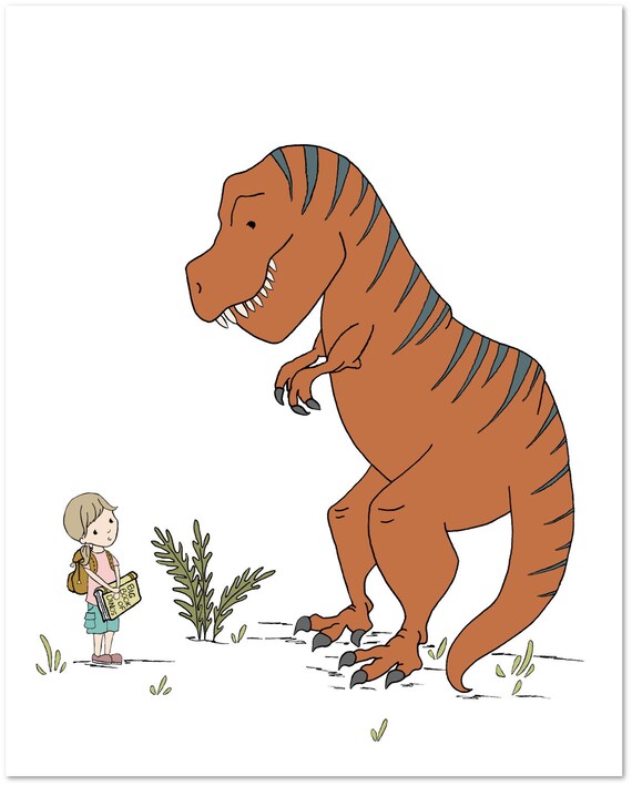 Girl and Dinosaur Art Girl Meets T Rex Girls Room Decor | Etsy