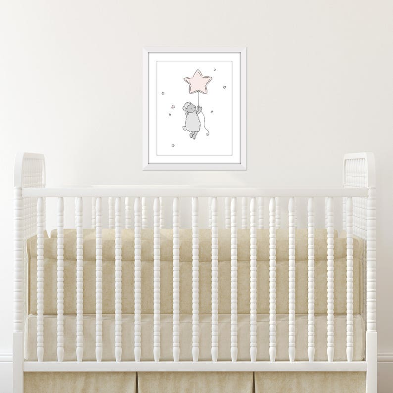 Lamb Nursery Art Lamb Star Balloon Print Pink and Gray - Etsy