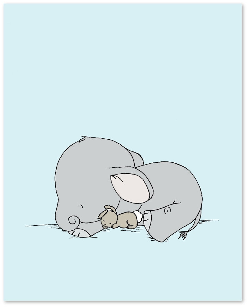 Elephant and Bunny Nursery Art Blue and Gray Nursery Decor | Etsy