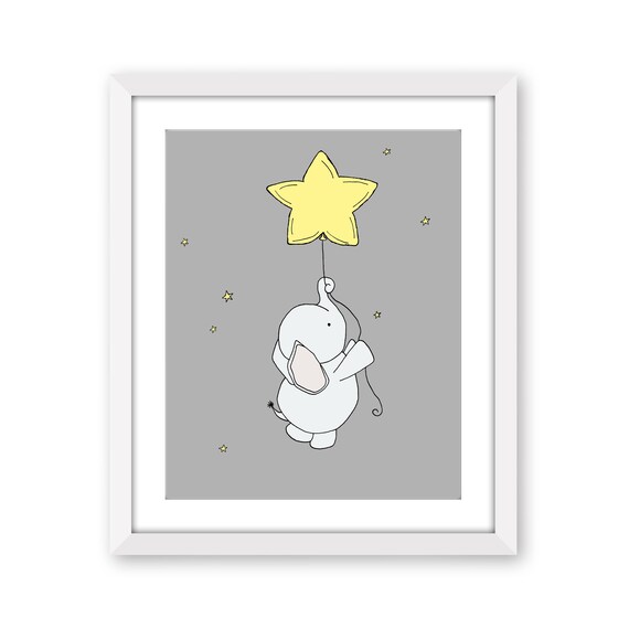 Elephant Nursery Art Print Grey and Yellow Nursery Decor | Etsy