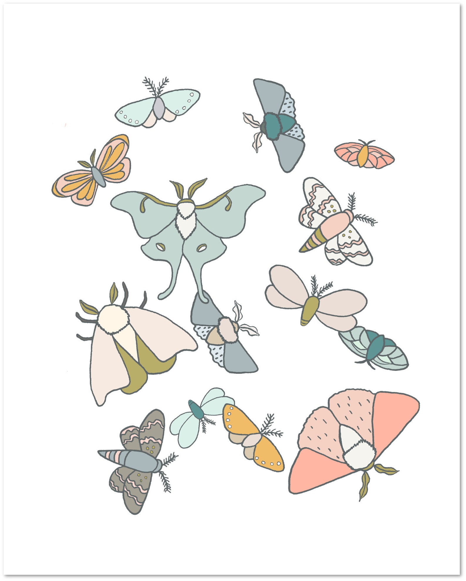Moth Illustration Girls Room Moth Art Moths Fluttering Art | Etsy