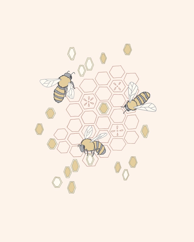 Honeybee Illustration Bees and Honeycomb Art Bee Art Print - Etsy