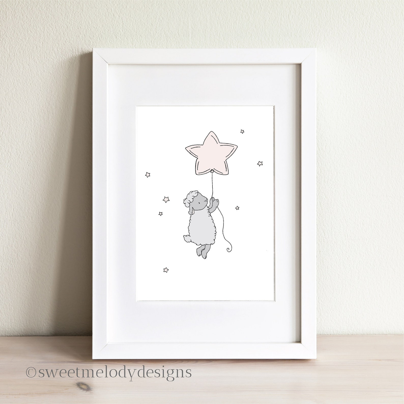 Lamb Nursery Art Lamb Star Balloon Print Pink and Gray - Etsy