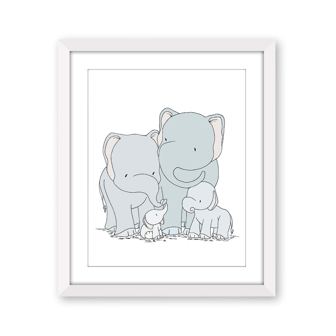Elephant Family of Four Nursery Art Print, Elephant Nursery Decor ...