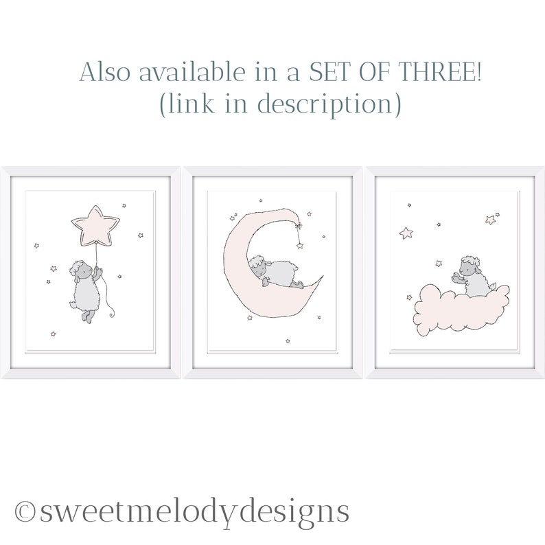 Lamb Nursery Art Lamb Star Balloon Print Pink and Gray - Etsy