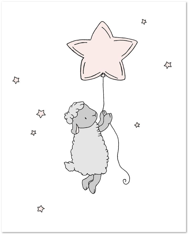 Lamb Nursery Art Lamb Star Balloon Print Pink and Gray - Etsy