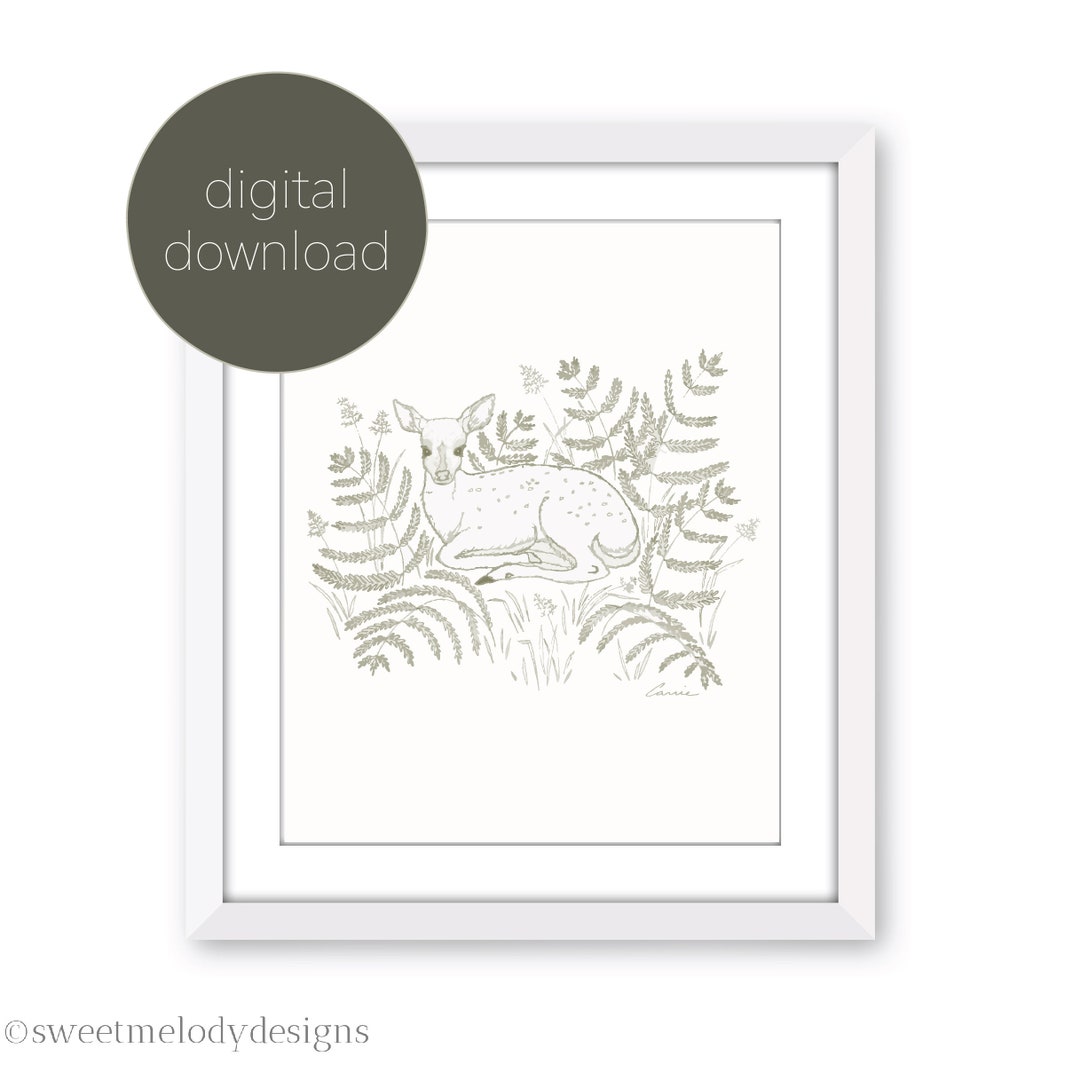 Fawn Printable Art, Printable Deer Art Print, Digital Download, Forest ...