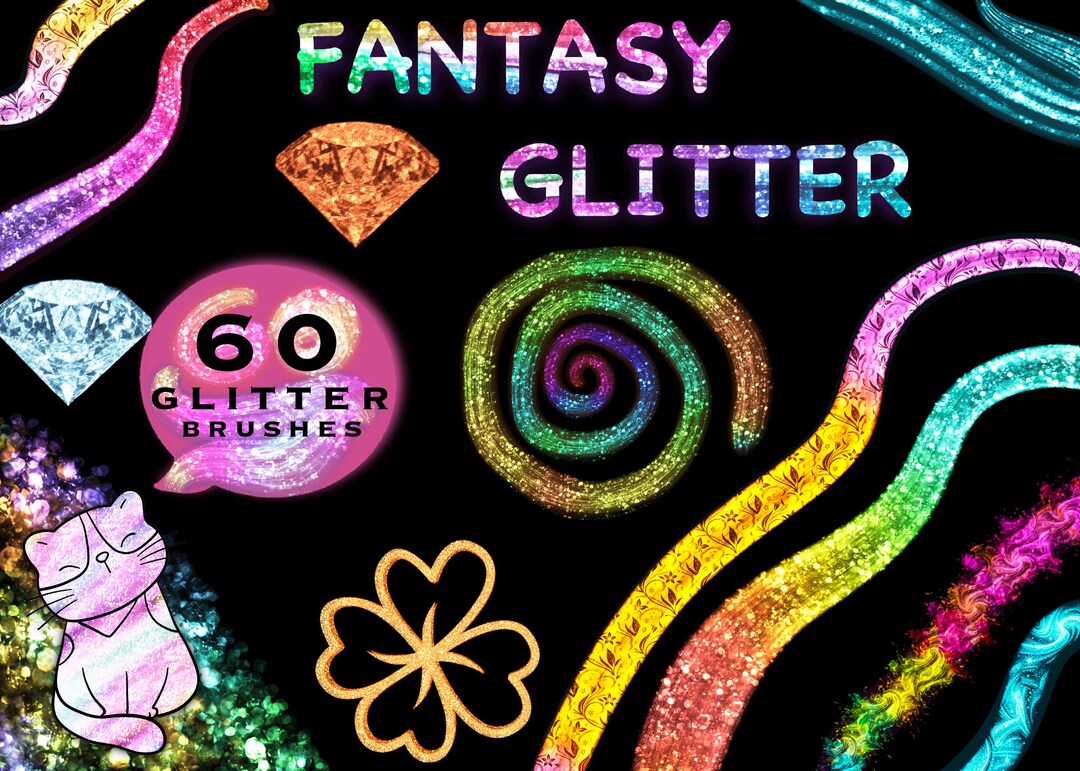 60 Fantasy Glitter Brushes for Procreate, Photoshop - Sparkle Brush Set ...
