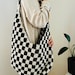 Checkerboard Bag, Black Handmade Checkered Bag, Crochet Tote Bag ...