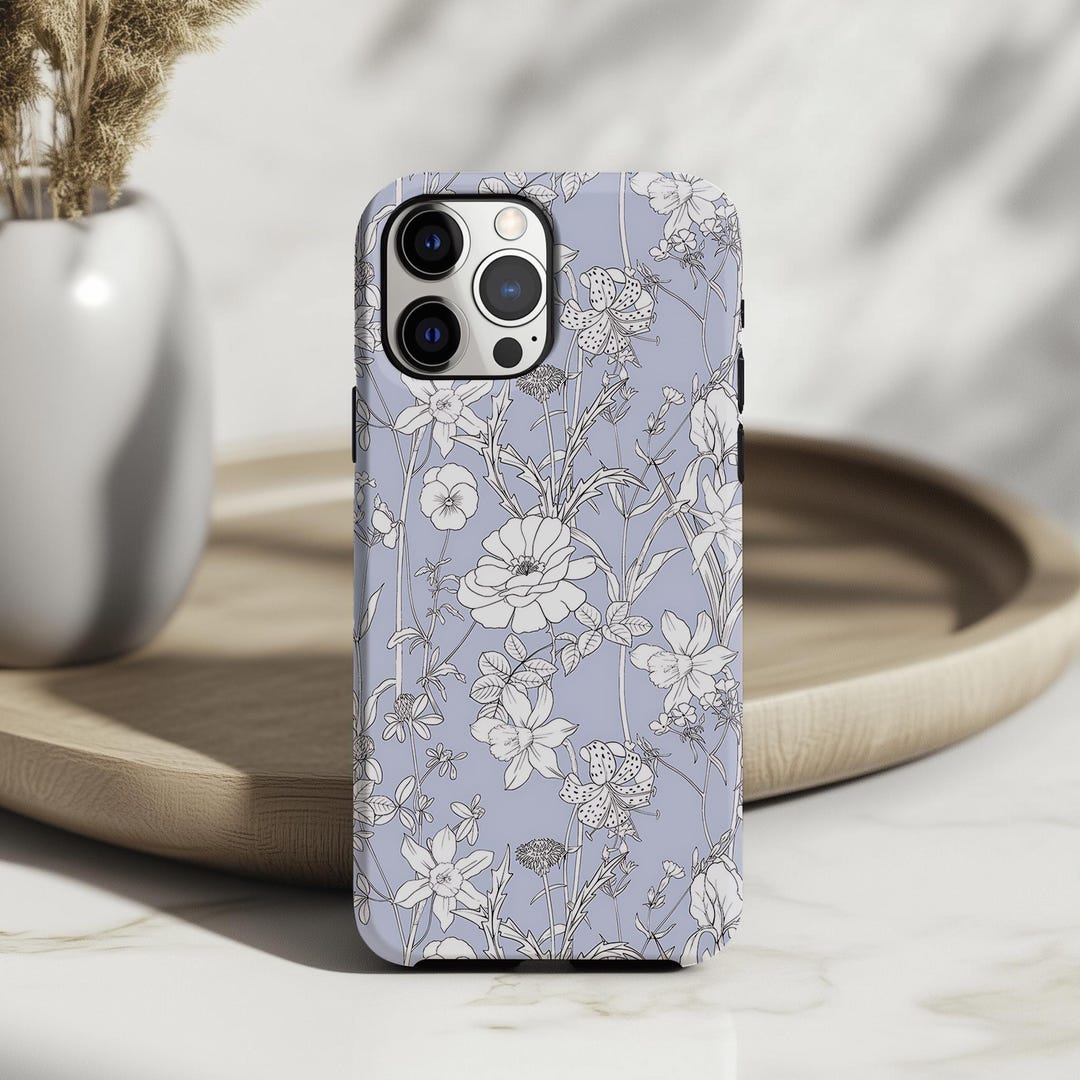 Pastel Blue White Floral Phone Case, Elegant Lavender Botanical iPhone ...