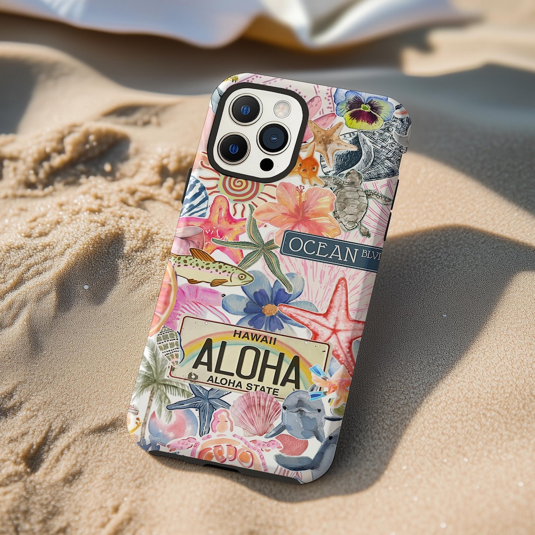 Retro Coastal Hawaii Collage Phone Case Vintage Tropical Beach Summer ...