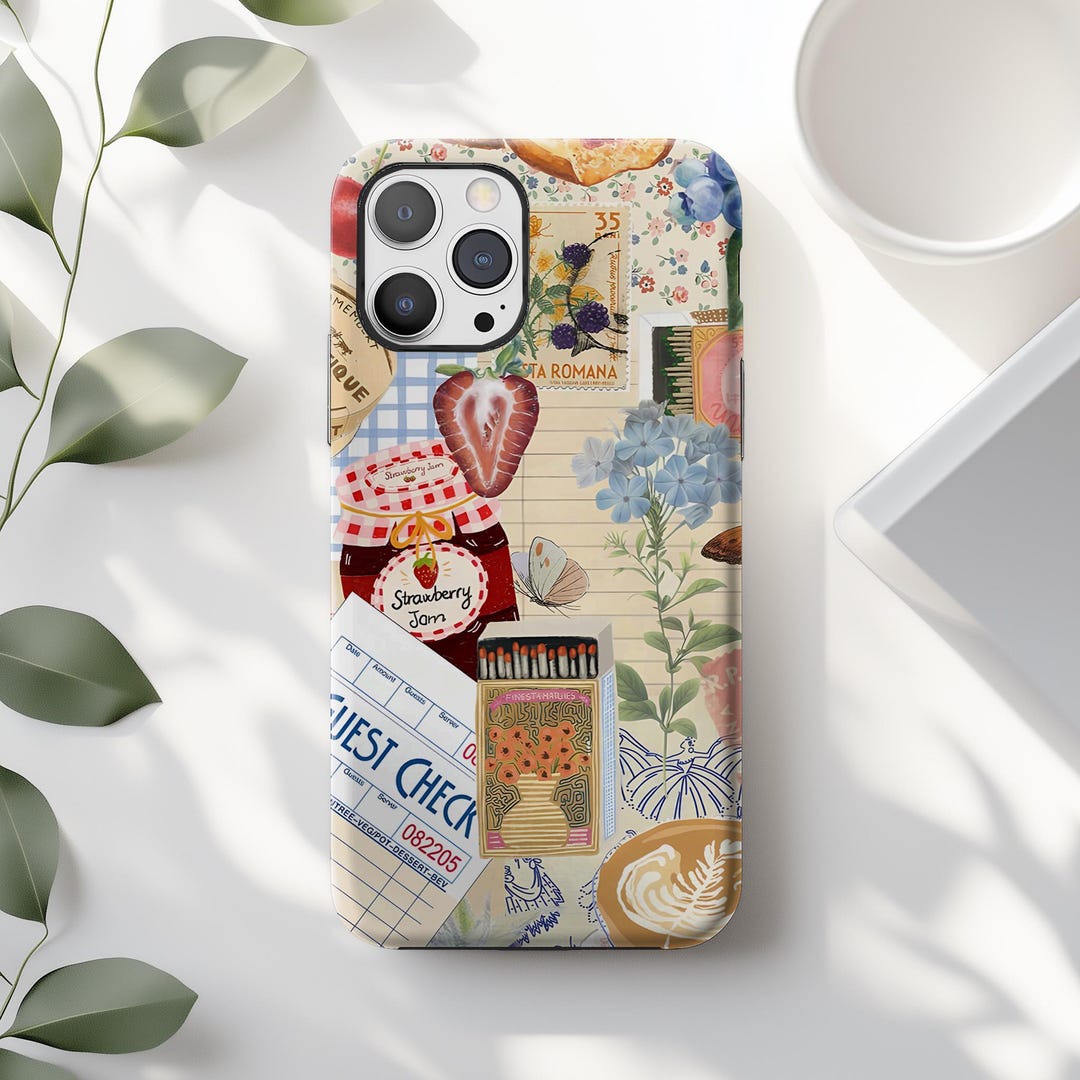 Vintage Cottagecore Collage Phone Case Retro Floral Strawberry Coffee ...