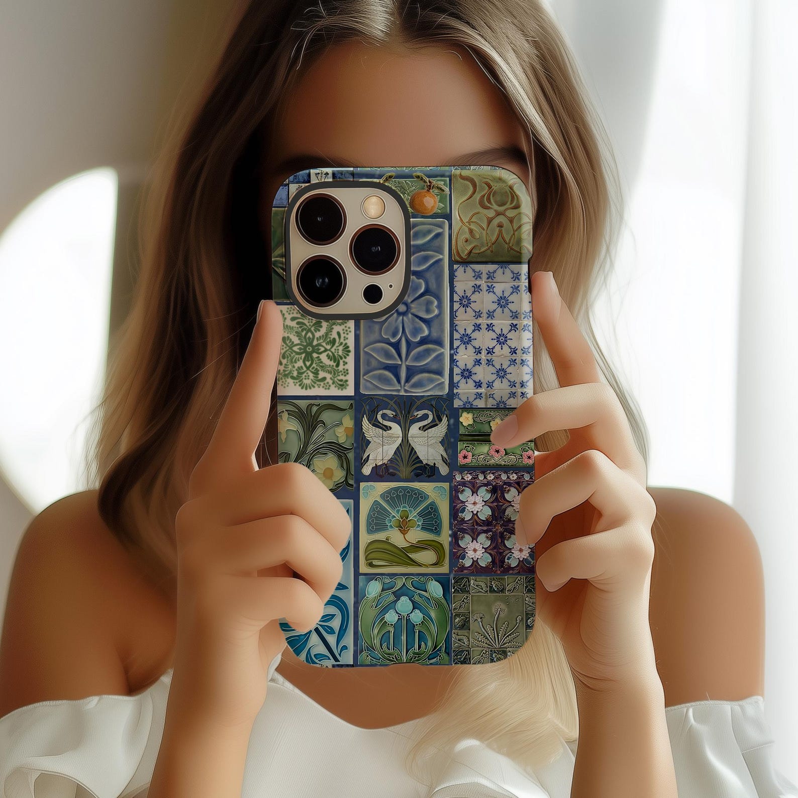 Botanical Bird Mosaic Phone Case: Vintage Floral Tile Nature Garden ...