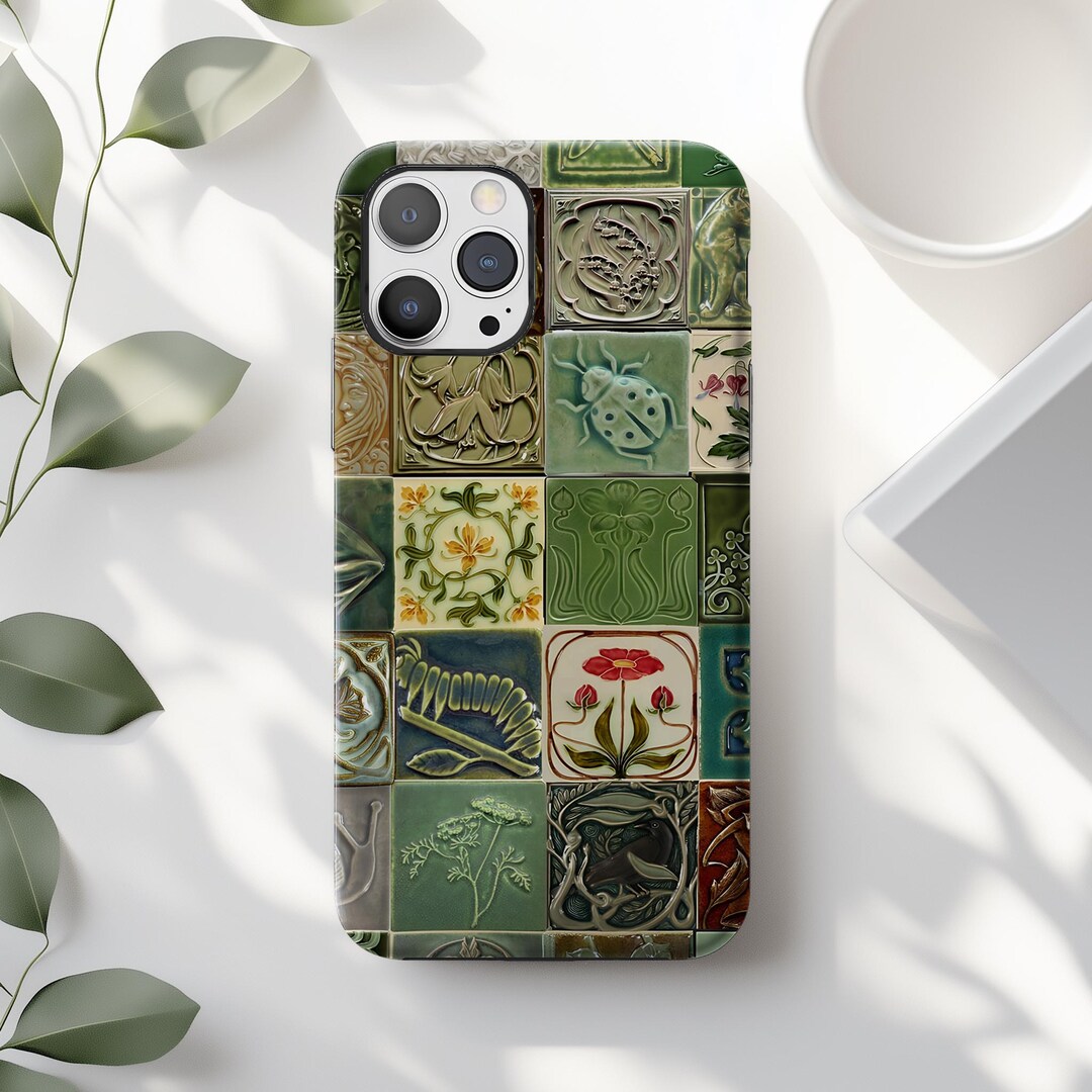 Vintage Botanical Beetle Phone Case: Floral Mosaic Ceramic Tile iPhone ...