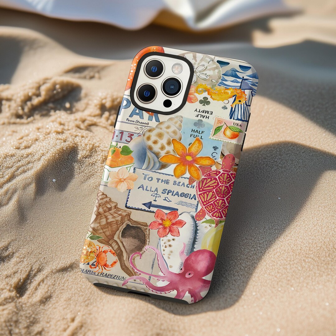 Vintage Coastal Beach Collage Phone Case, Seaside Nautical Summer ...