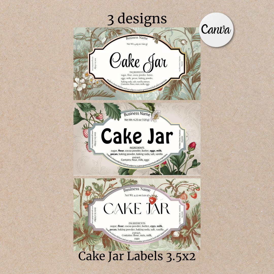Cake Jar Label Cottage Kitchen Home Cakery Strawberry Cakes Labels ...