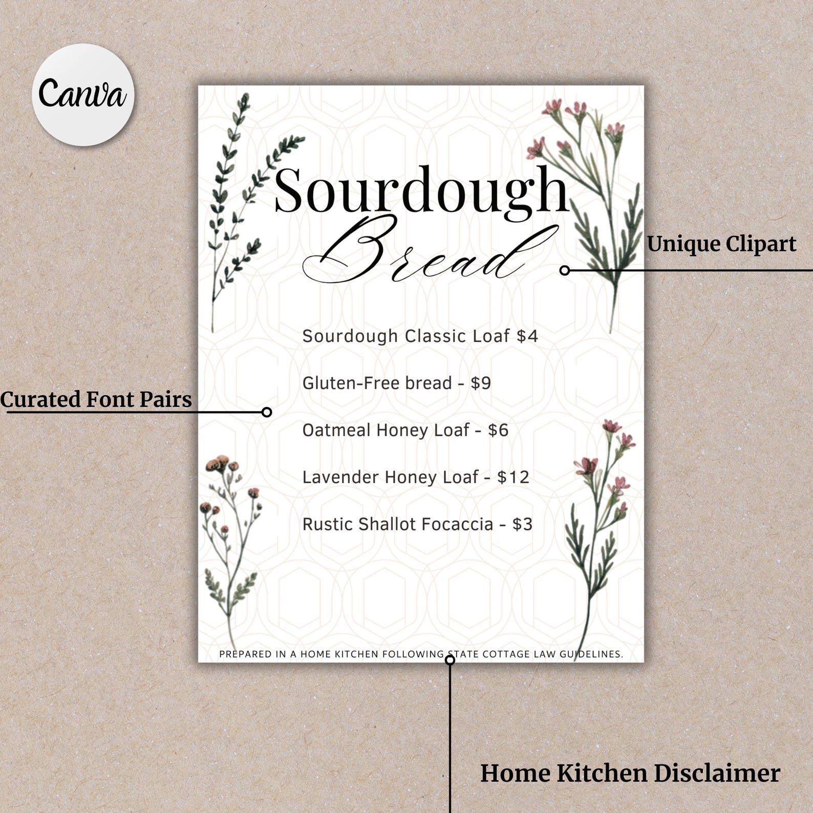 Sourdough Menu Bakery Price List Template Bundle Editable Bread Price ...