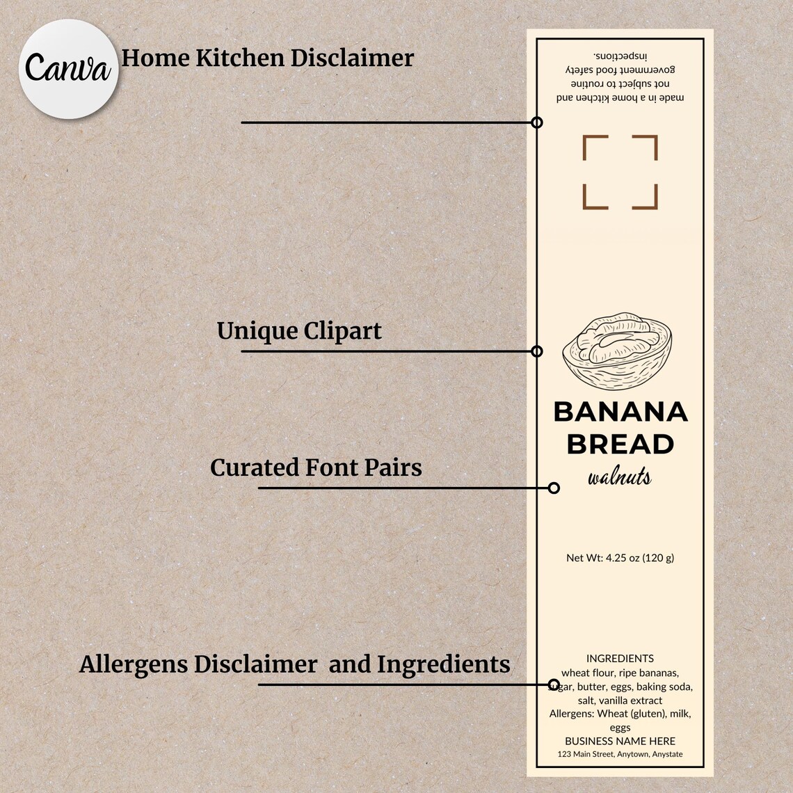 Editable Banana Bread Ingredient List Banana Bread Loaf Pan Sticker ...