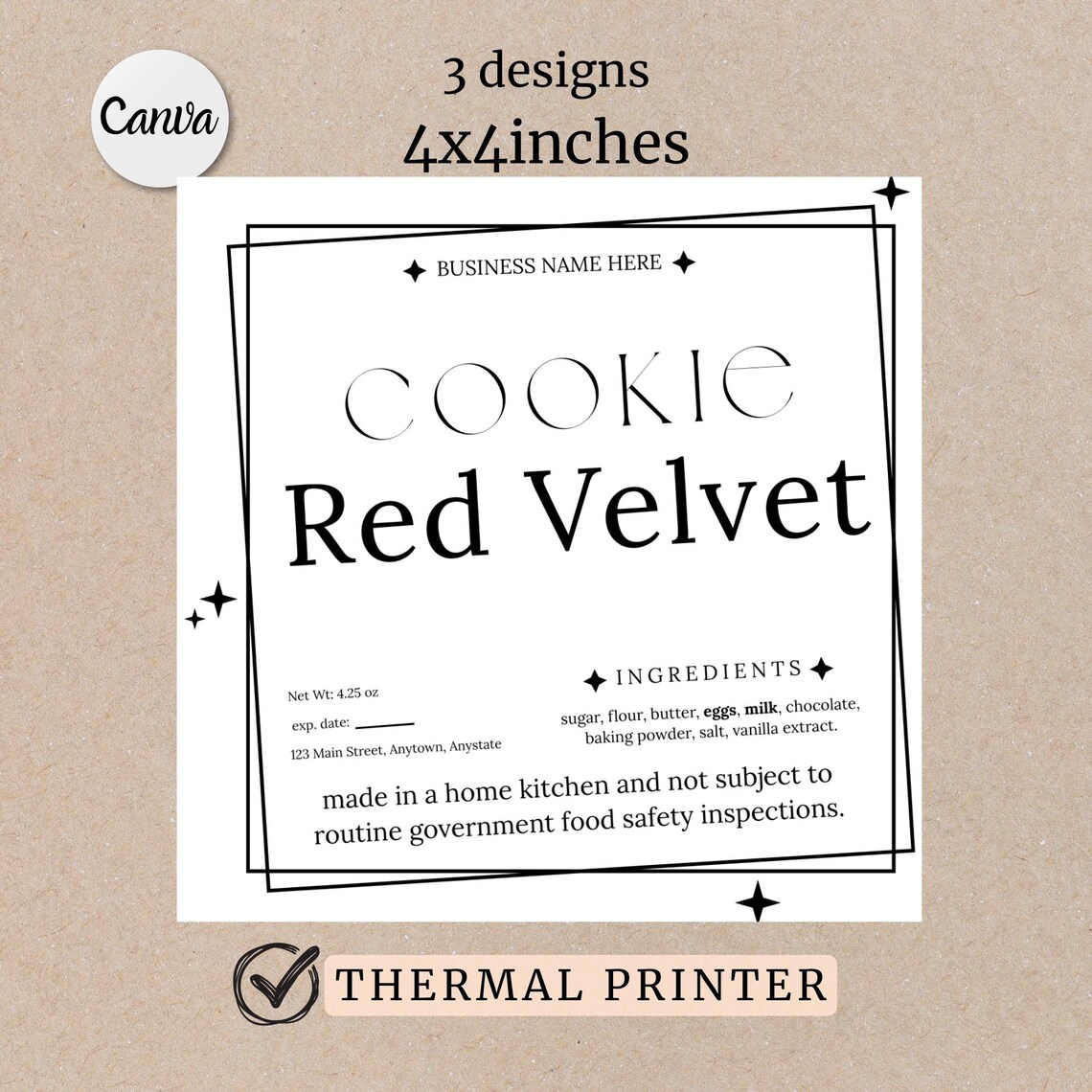 Cookie Label Template Minimalist Home Baked Cookie Description Cottage ...