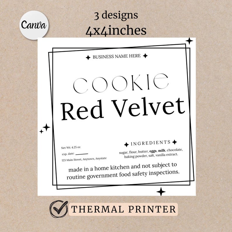 Bakery Label Template Cookie Sticker Home Baked Goods Tag Red Velvet Cookie Label Cottage Law ...