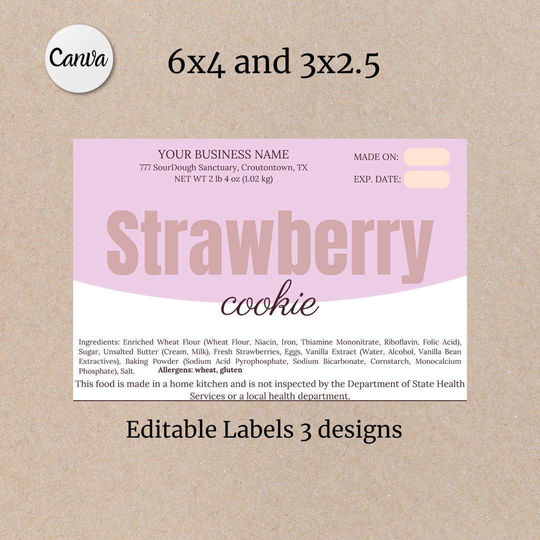 Cookie Cottage Food New York Labels Strawberry Flavor Stickers Vanilla ...