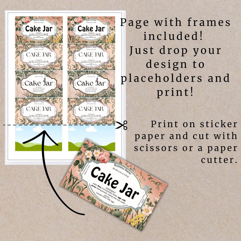 Cake Jar Label Cottage Kitchen Home Cakery Small Cakes Labels Victorian ...