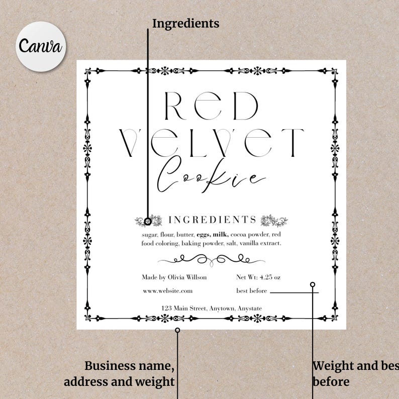 Cookie Label Template Minimalist Home Baked Cookie Description Cottage ...