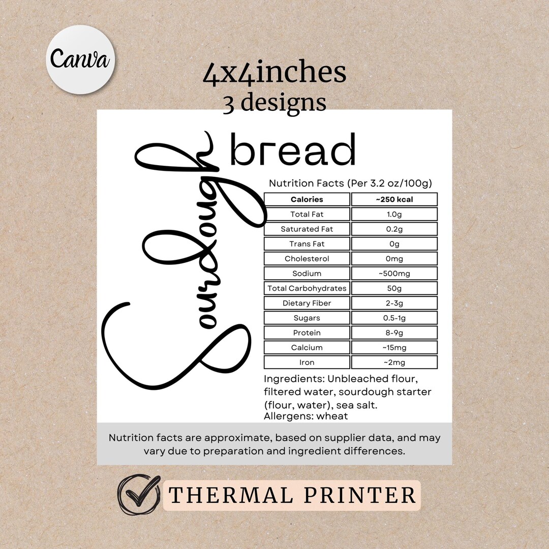 Sourdough Labels Template Ohio Cottage Law Nutrition Lable Bread Care ...