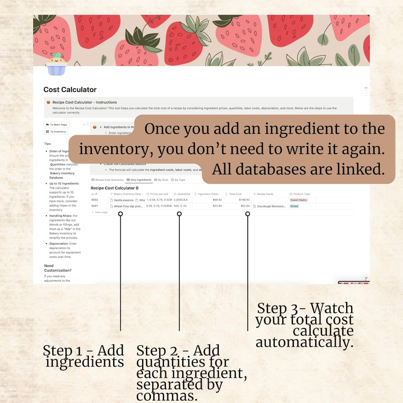 Recipe Costing Spreadsheet Notion Template Bakery Expense Tracking Tool ...