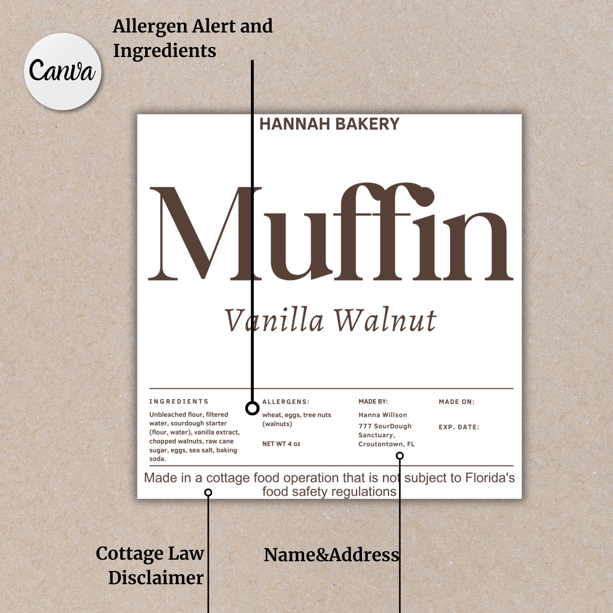 Muffin Label Template for Bakery Packaging Editable Canva Tag for ...