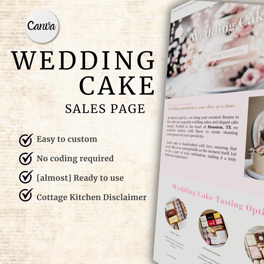 Wedding Cake Sales Page for Bakery Business Cakery Website Cake on ...